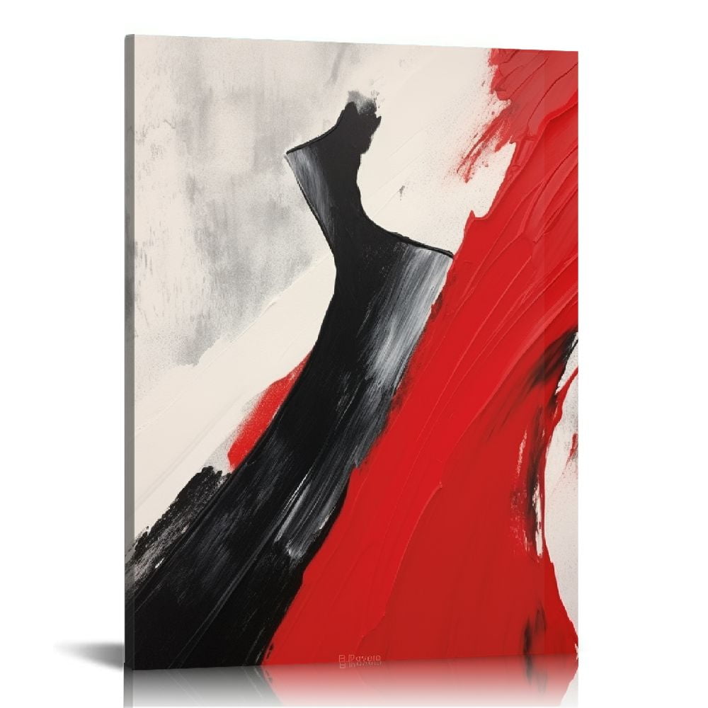 COMIO Red Abstract Canvas Wall Art: Modern Minimalist Black and White ...