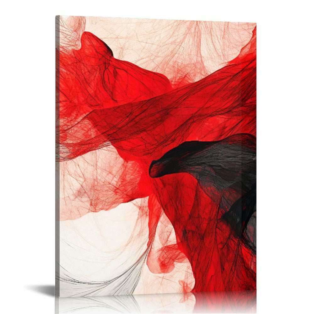 COMIO Red Abstract Canvas Wall Art: Modern Minimalist Black and White ...