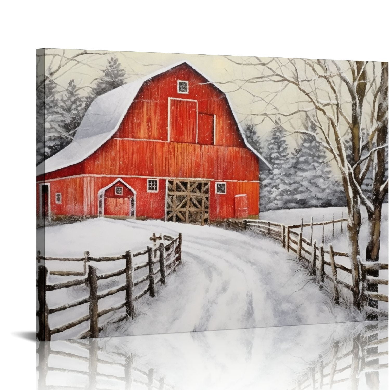 COMIO Red Barn Pictures Wall Art Decor Snowy Barn House Winter ...