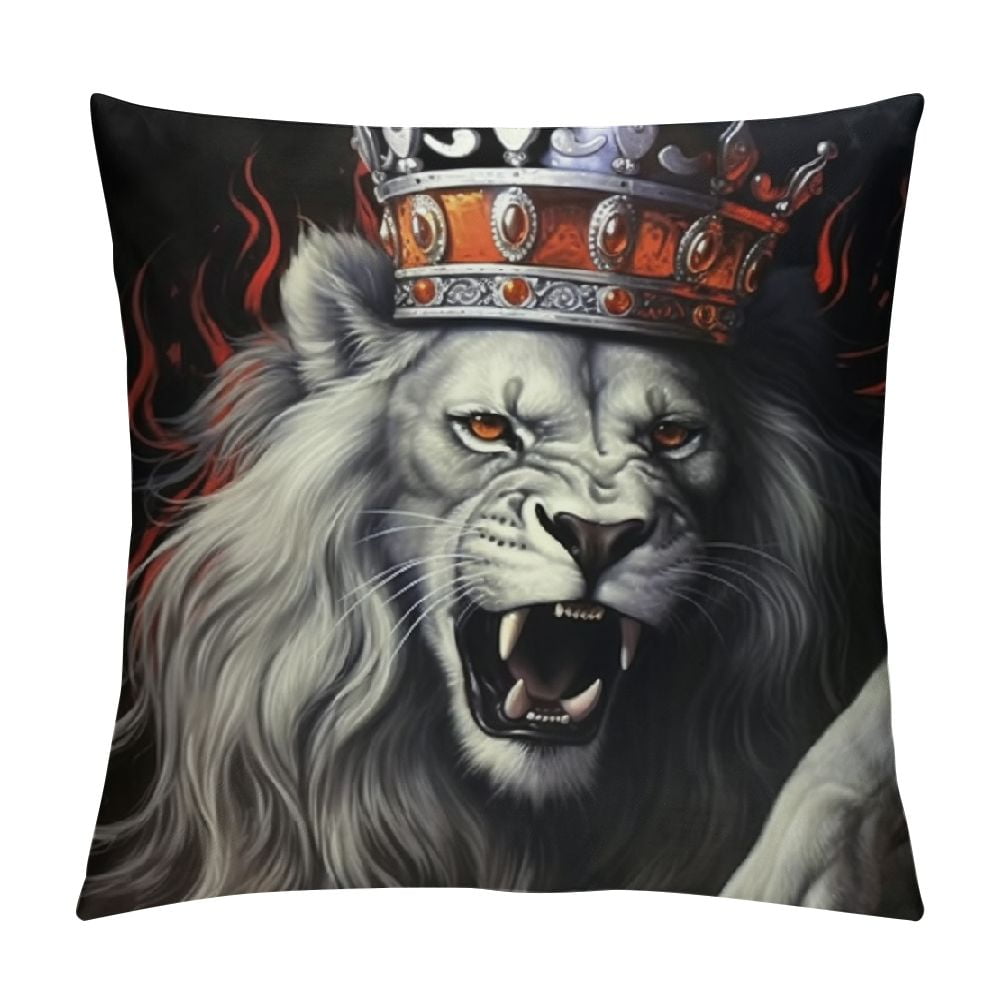 MLJA Red Black Throw Pillow Covers Animal Lion and Decorative Pillow ...