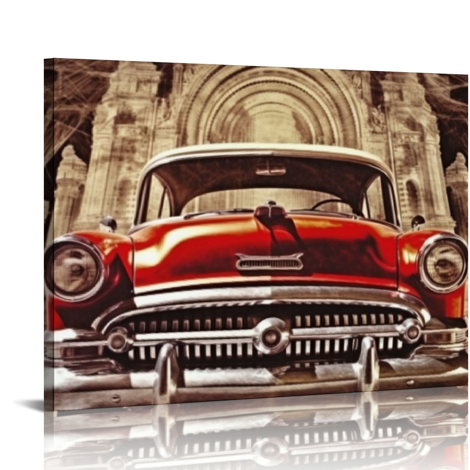 COMIO Red Classic Car Route Retro Wood Wall Decor Classic Car Wall Art ...