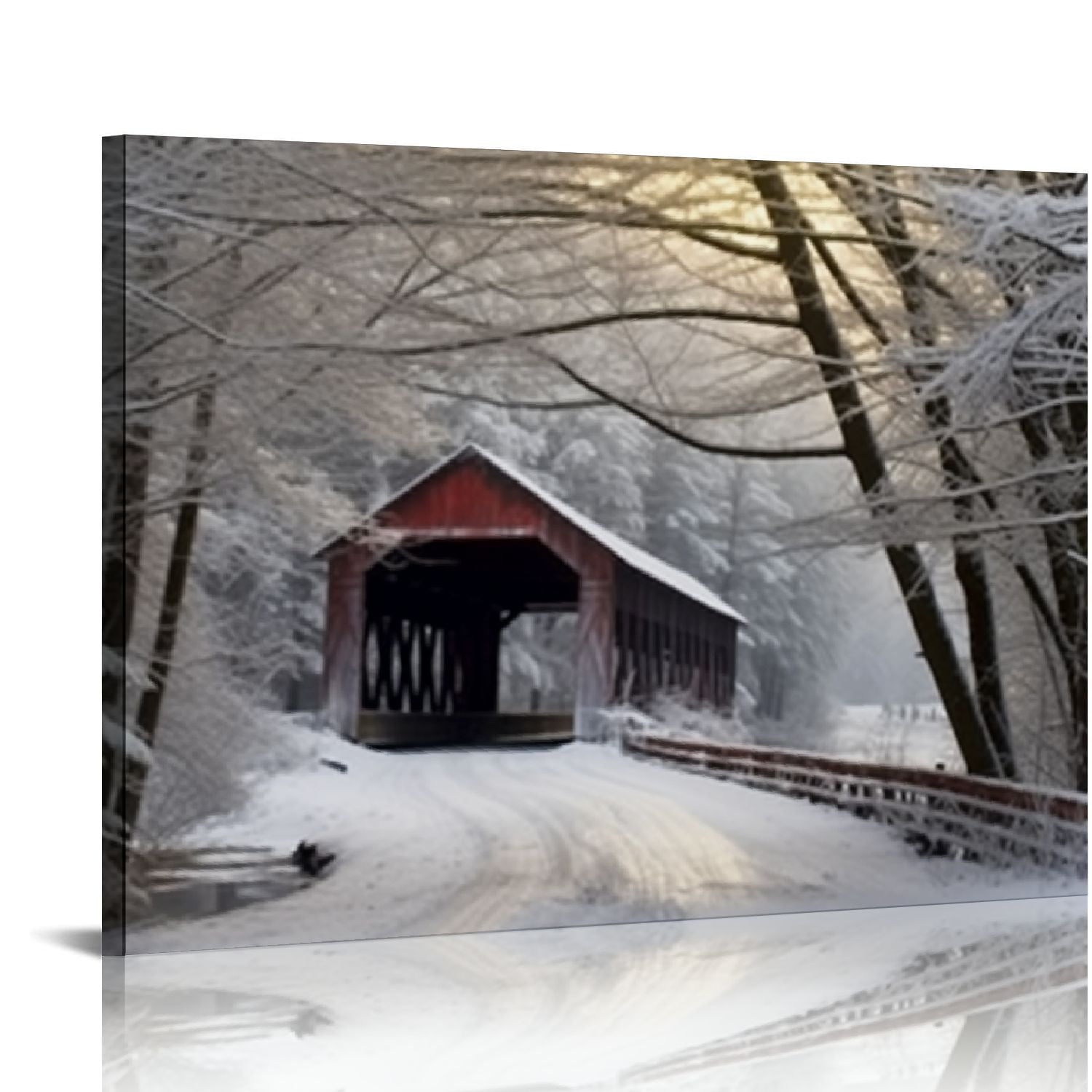YANMS Red Covered Bridge in The Winter in Adamsville, , Canada Canvas ...