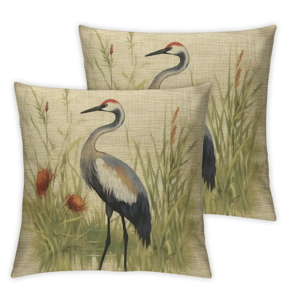 COMIO Red-Crowned Crane Throw Pillow Covers Farmhouse Double Sided with ...