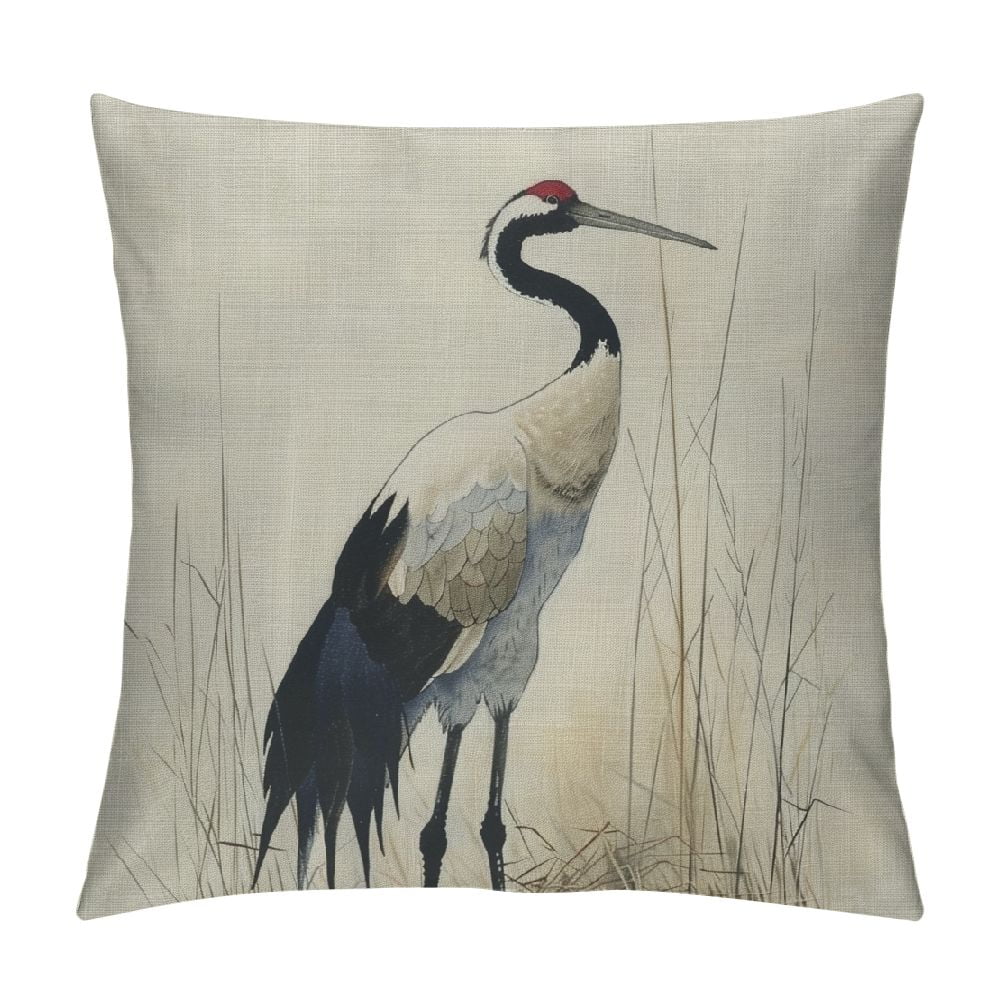COMIO Red-Crowned Crane Throw Pillow Covers Farmhouse Double Sided with ...