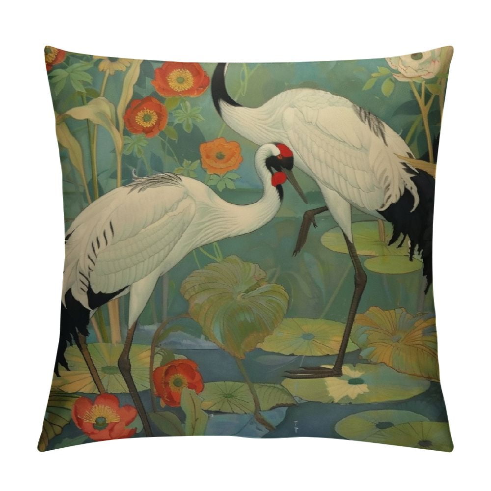 COMIO Red-Crowned Cranes Andshort Throw Pillow Cover Double Sided with ...