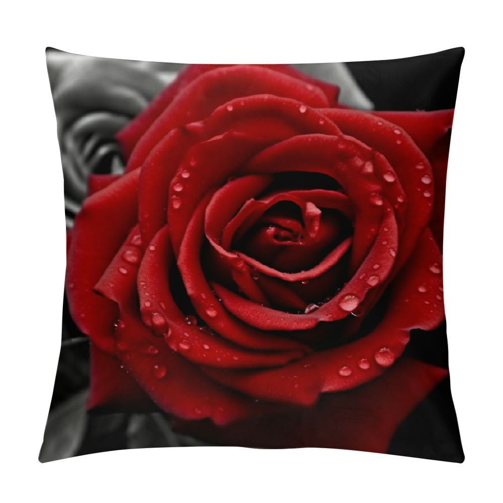 COMIO Red Flower Throw Pillows Covers Red Rose Gray Black Decorative ...