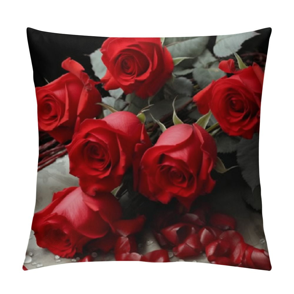 COMIO Red Flower Throw Pillows Covers Red Rose Black Gray Decorative ...