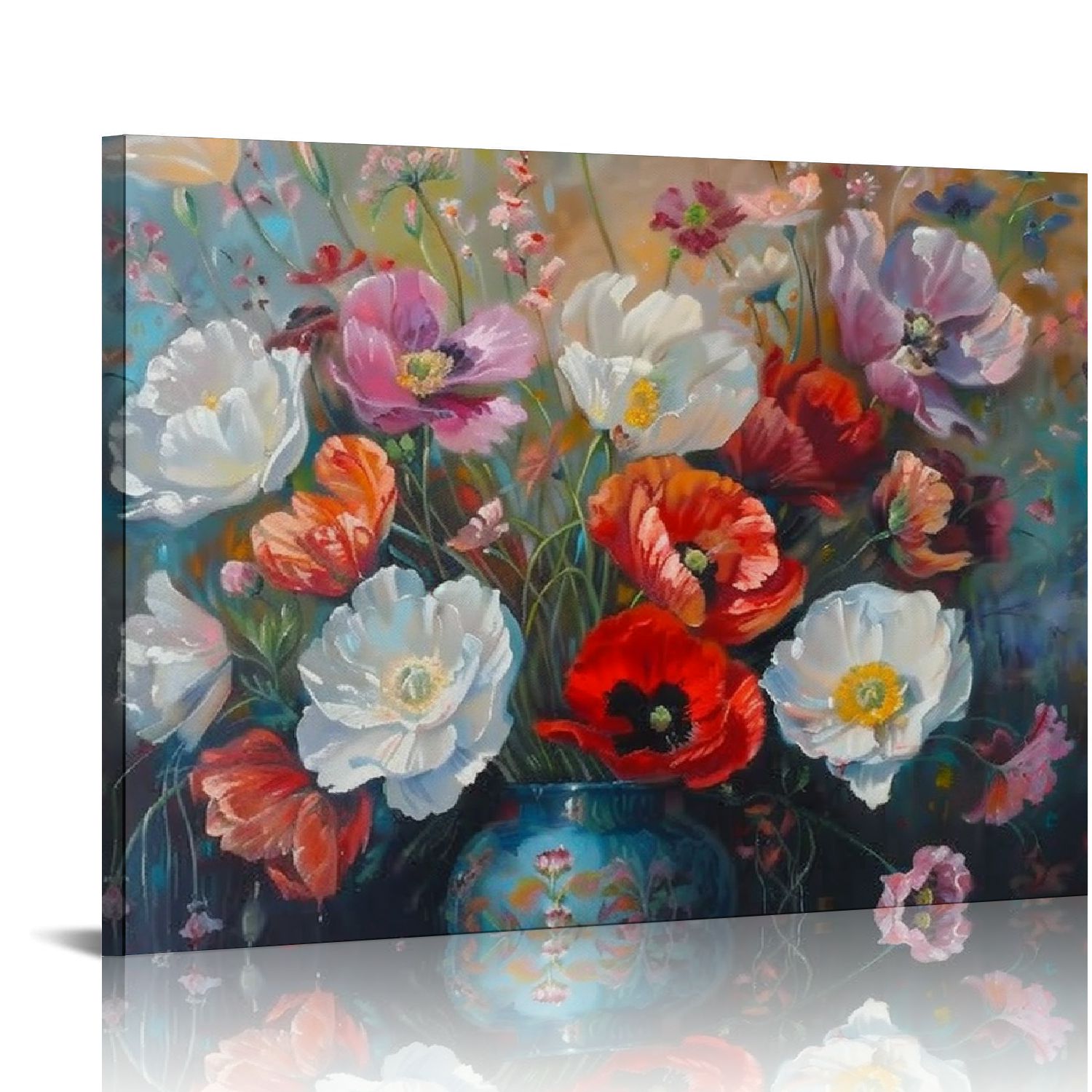 COMIO Red Flowers Canvas Wall Art Painting Colorful Florals Picture ...