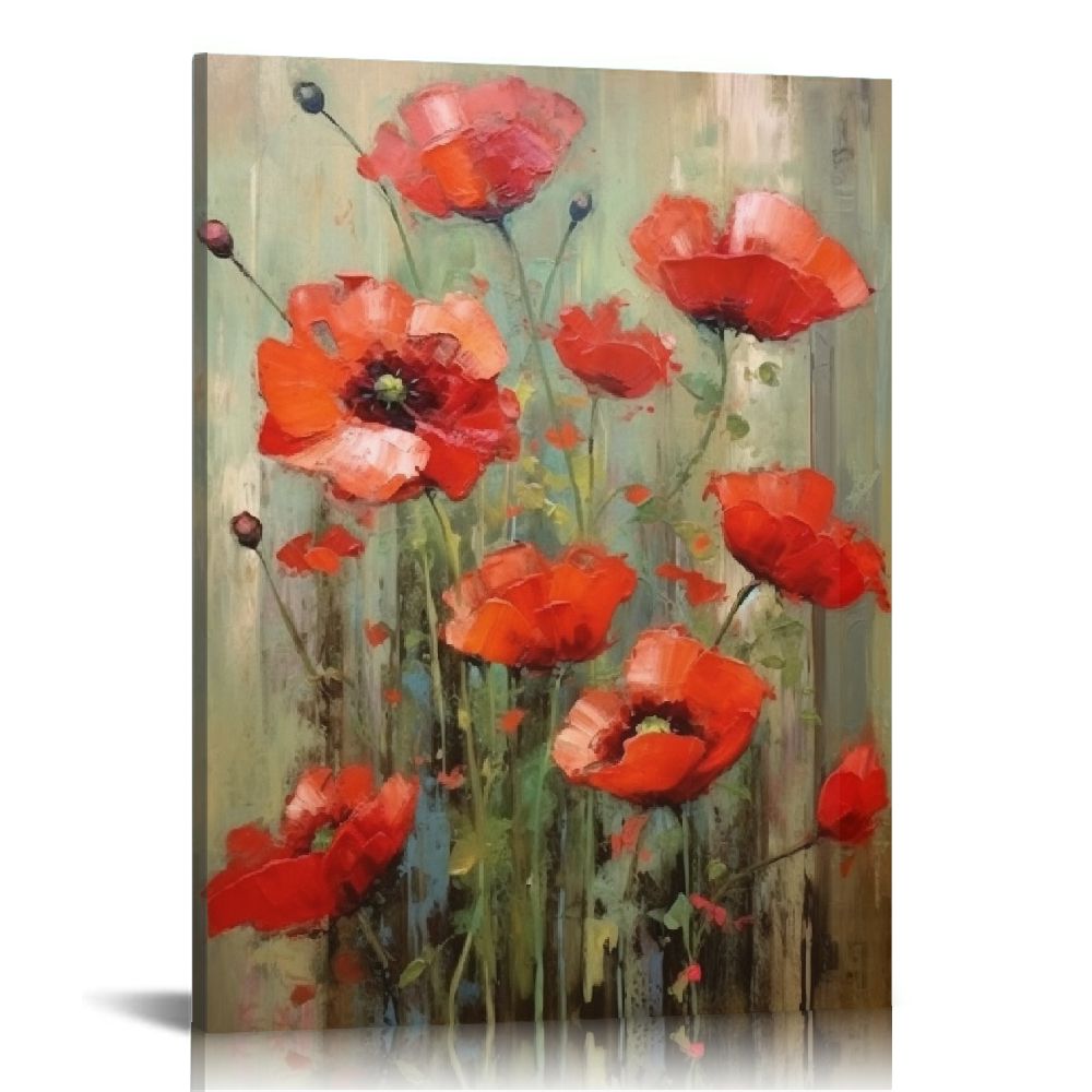 COMIO Red Flowers Wall Art Vintage Style Picture Canvas Posters Print ...