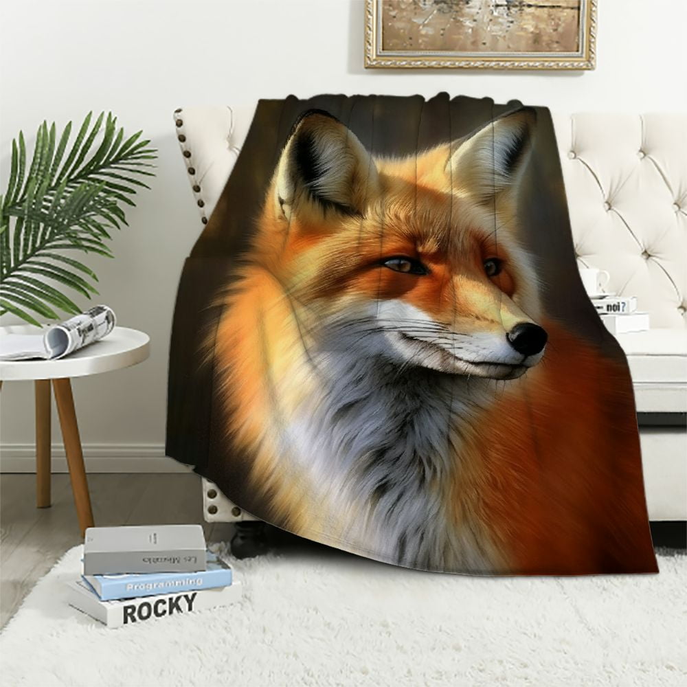 COMIO Red Fox Blanket Beautiful Animal Blanket Soft Fuzzy Plush Throw ...