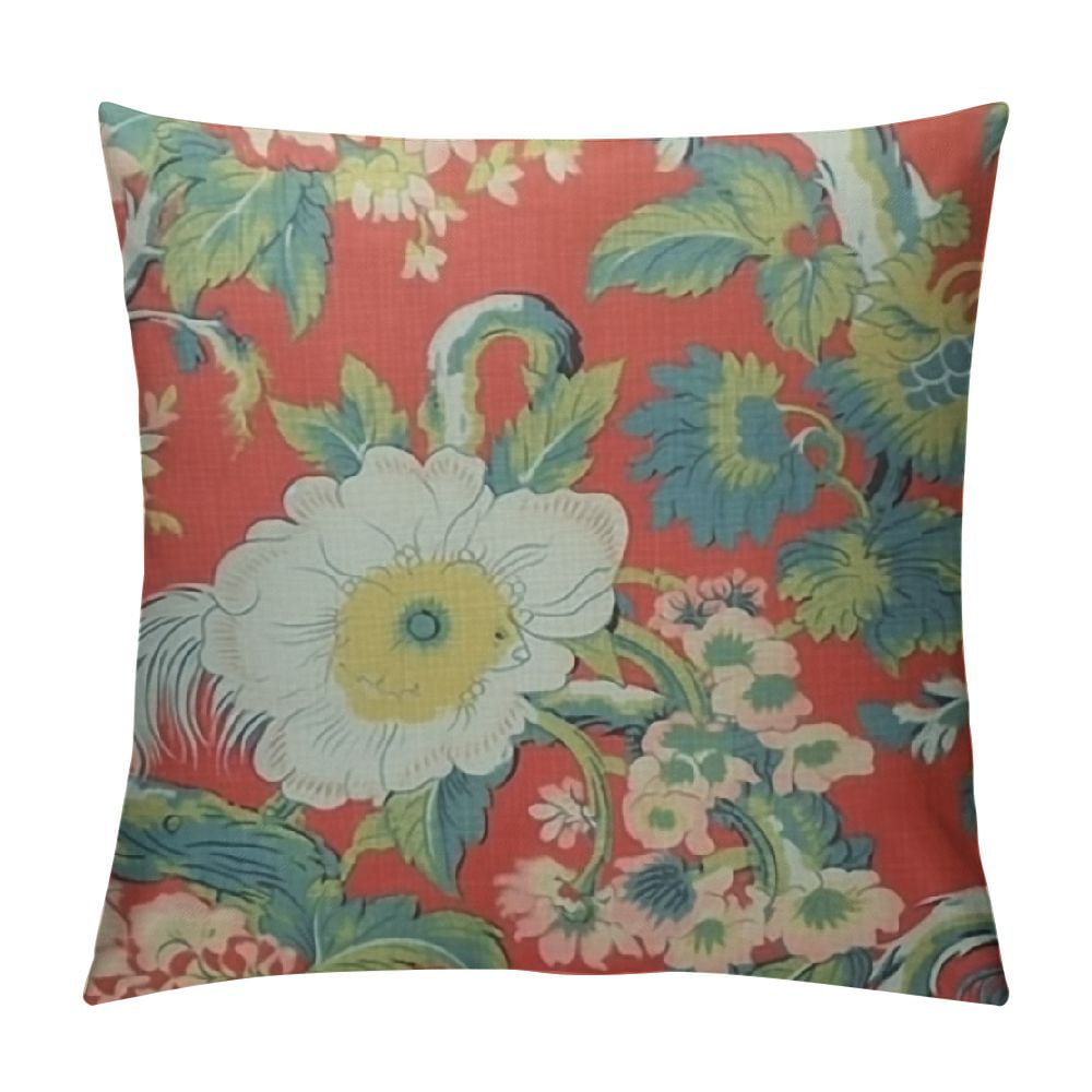 COMIO Red and Green Flowers Chinoiserie Pillow Covers Flowers Throw ...