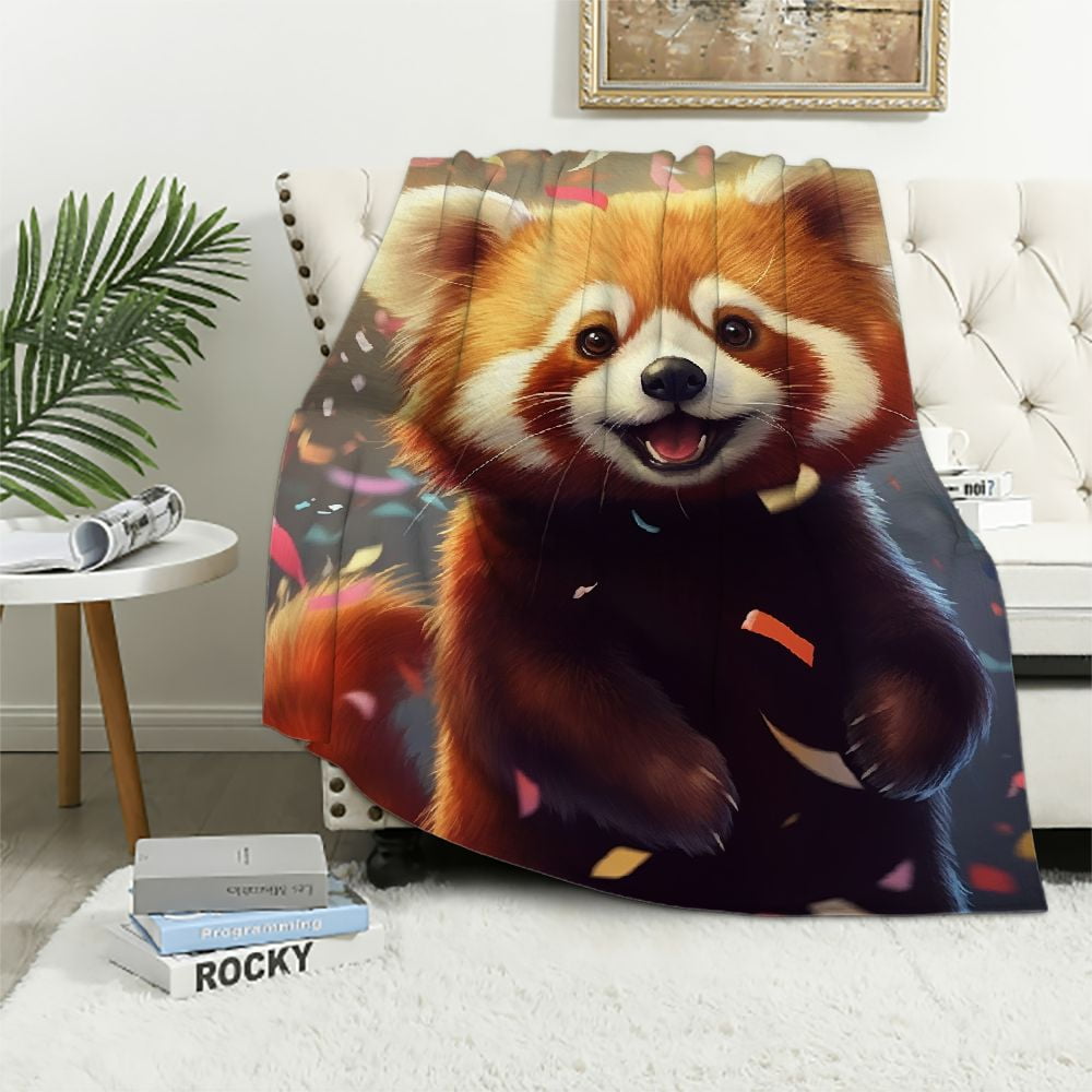 COMIO Red Panda Blanket, Cute Happy Red Panda on Magic Space Flannel ...