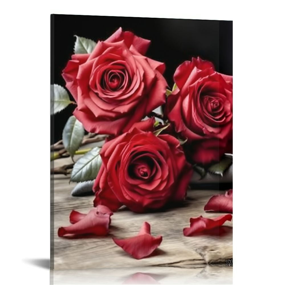 COMIO Red Rose Canvas Wall Art Framed Black and White Abstract Rose ...