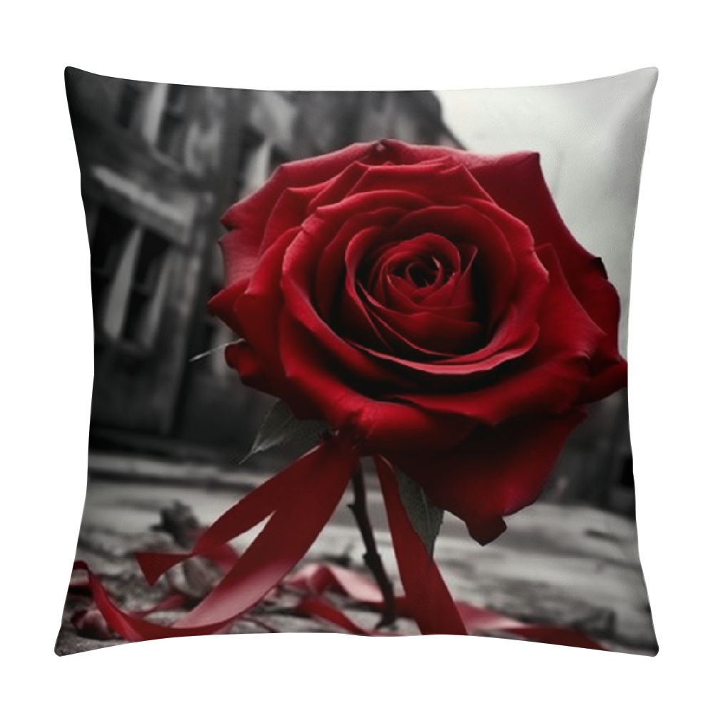 COMIO Red Rose Flowers Throw Pillow Cases Cushion Covers Vintage ...