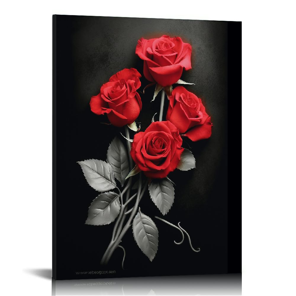 COMIO Red Rose Wall Art Canvas Prints Black and Red Wall Decor Abstract ...