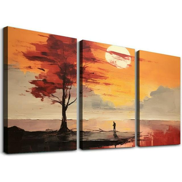 COMIO Red Trees Canvas Wall Art Art - Red Tree Painting 3 piece/set ...