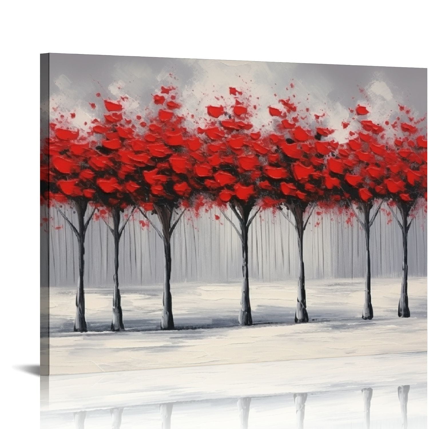 COMIO Red Wall Art Hand Painted Forest Oil Painting Modern Abstract ...