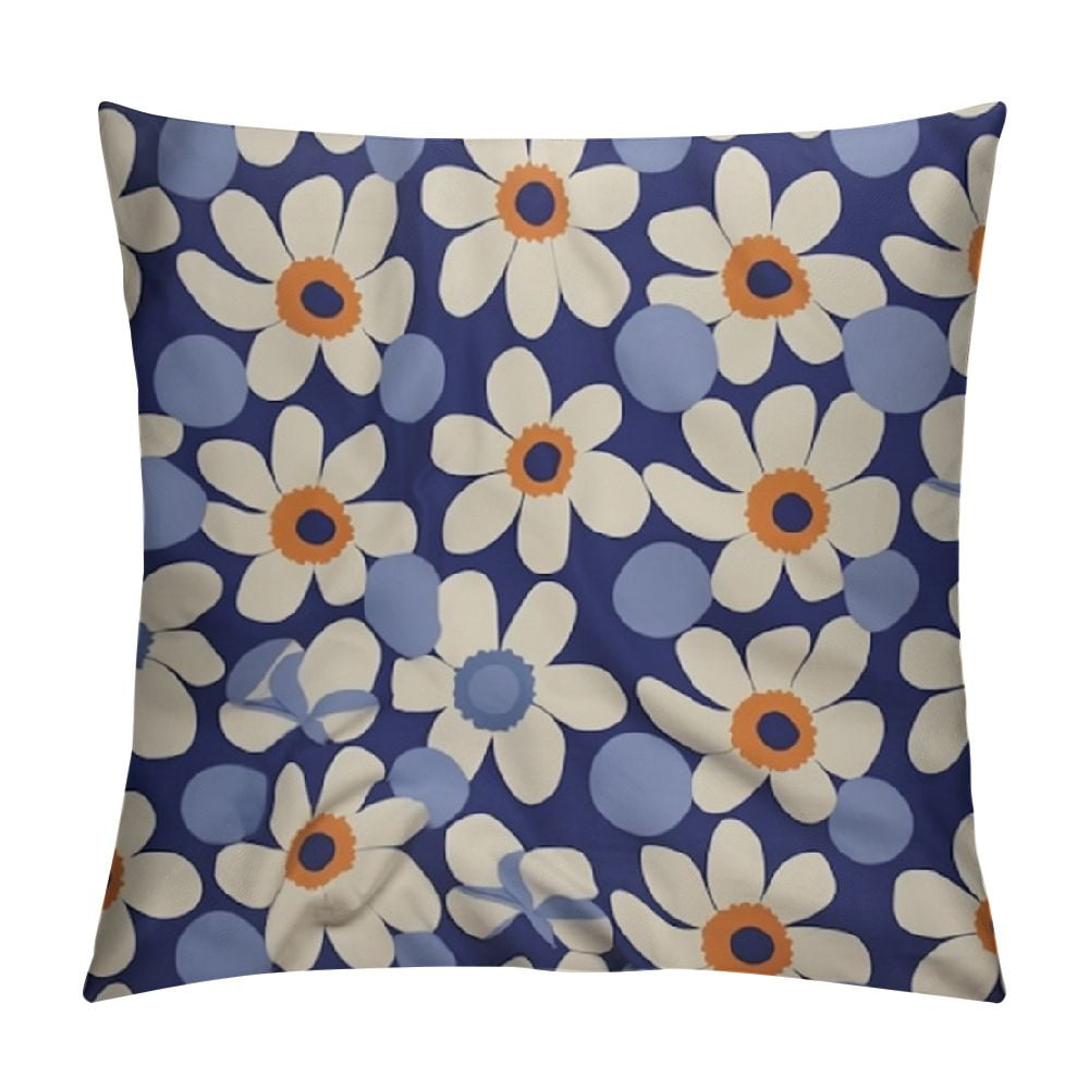 COMIO Retro 70s Groovy Hippie Blue Checkered Flower Aesthetic Pattern ...