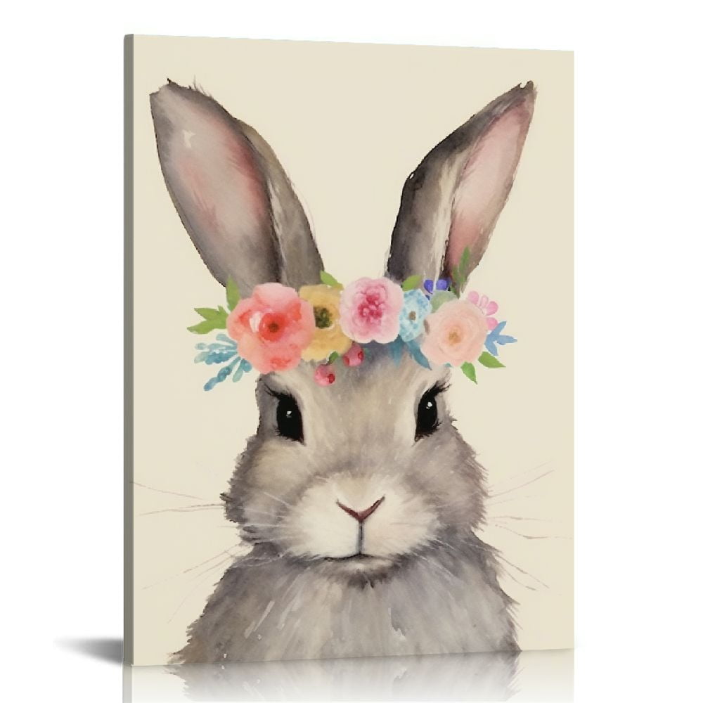 COMIO Retro Bunny Rabbit Canvas Wall Art Country Animal Painting Cute ...