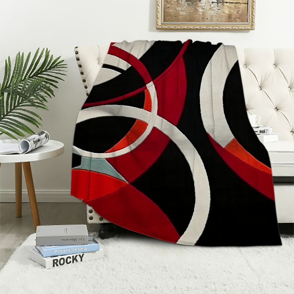 COMIO Retro Circle Geometry Throw Blanket Red White Black Flannel ...