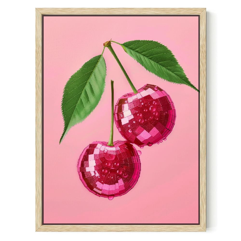 COMIO Retro Disco Ball Cherries Pink Poster Funny Trendy Wall Art ...