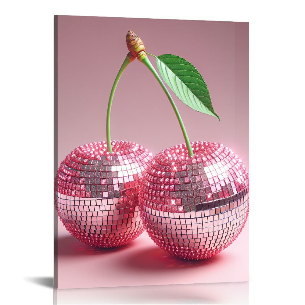 COMIO Retro Disco Ball Cherries Pink Poster Funny Trendy Wall Art ...