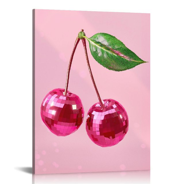 COMIO Retro Disco Ball Decor Pink Cherries Poster Funny Trendy Wall Art ...