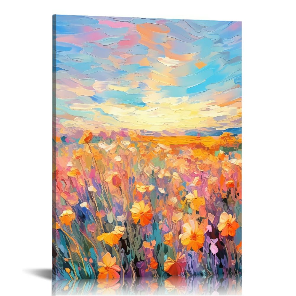 COMIO Retro European Country Autumn Wildflower Field Landscape Canvas ...