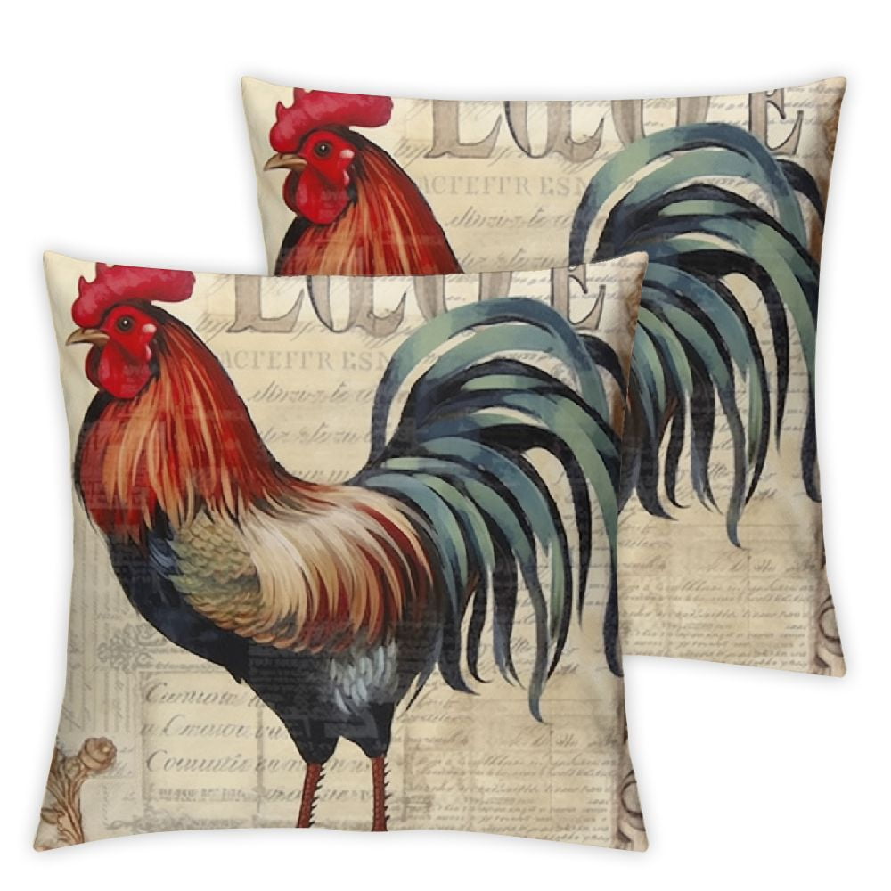 QZHH Retro French Hen Rooster Farmhouse Decorative Throw Pillow Covers ...
