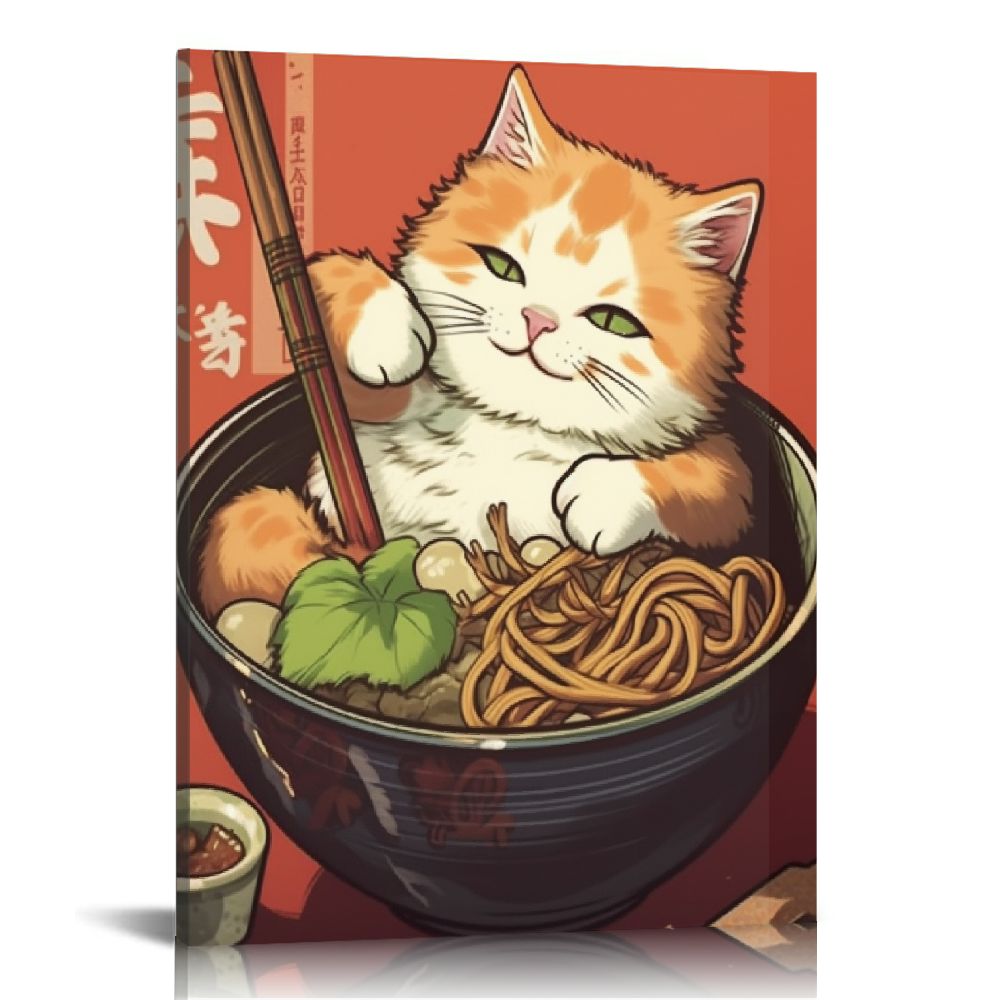 MLJA Retro Metal Tin Sign Japanese Ramen Noodles Poster Funny Cat Art ...