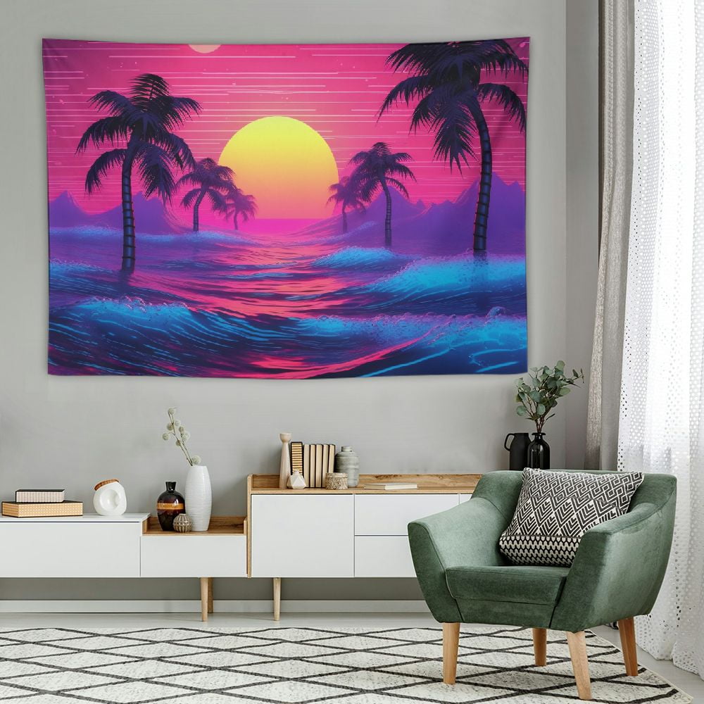 COMIO Retro Neon Trippy Small Tapestry for Men, Cool Mountain Sun 70s ...