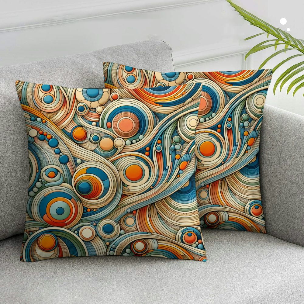 COMIO Retro Orange Green Dots and Circles Colorful Lines Throw Pillow ...