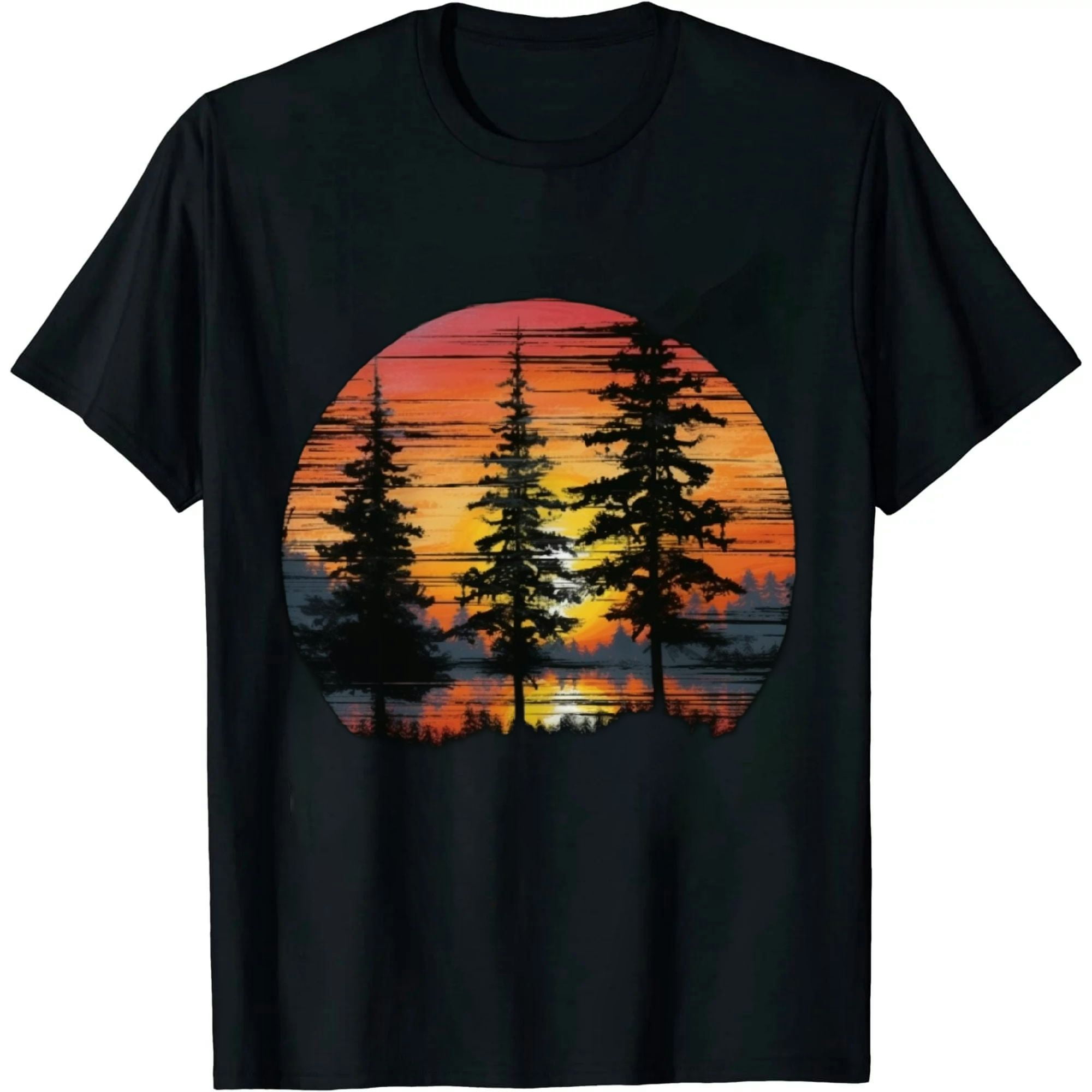 COMIO Retro Sun Minimalist Pine Tree Design - Graphic Tee Shirt T-Shirt ...