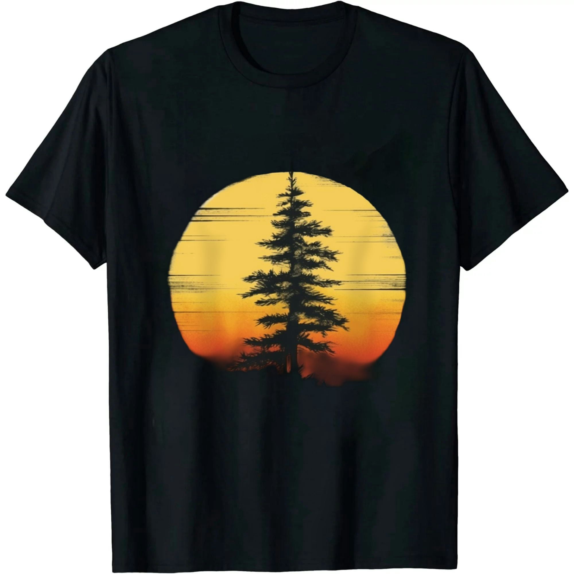 COMIO Retro Sun Minimalist Pine Tree Design - Graphic Tee T-Shirt ...