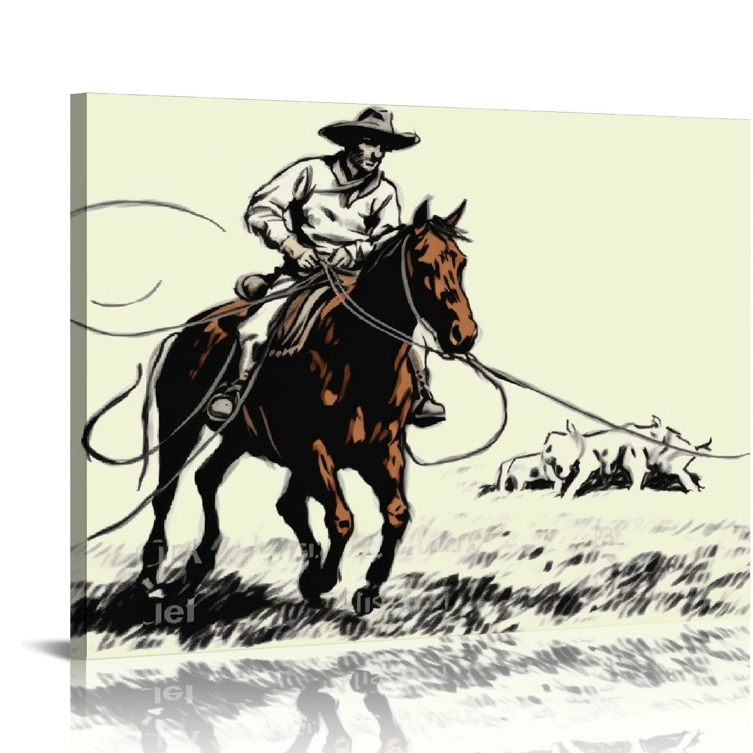 COMIO Retro Western Cowboy Horse Rodeo Cattle Calf Roping Wall Decor ...