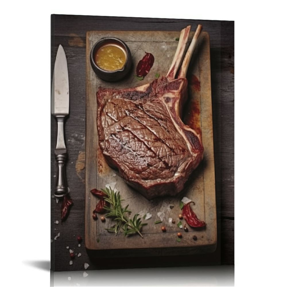 COMIO Rib Eye Tomahawk Steak Food Poster Canvas Art Poster and Wall Art ...
