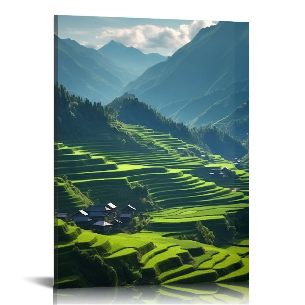 COMIO Rice Terraces Wall Art, Tropical Panorama Canvas Print, Paddy ...