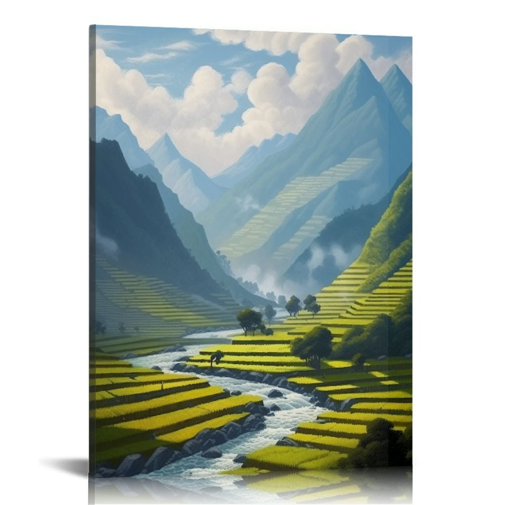 COMIO Rice Terraces Wall Art, Tropical Panorama Canvas Print, Paddy ...