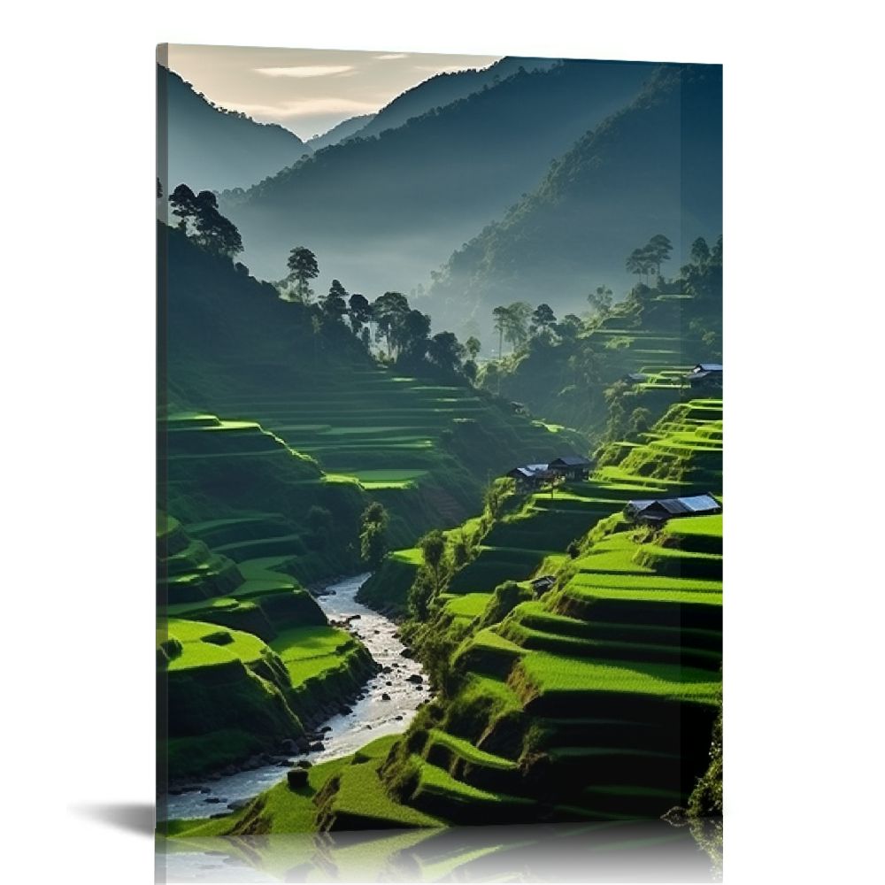 COMIO Rice Terraces Wall Art, Tropical Panorama Canvas Print, Paddy ...