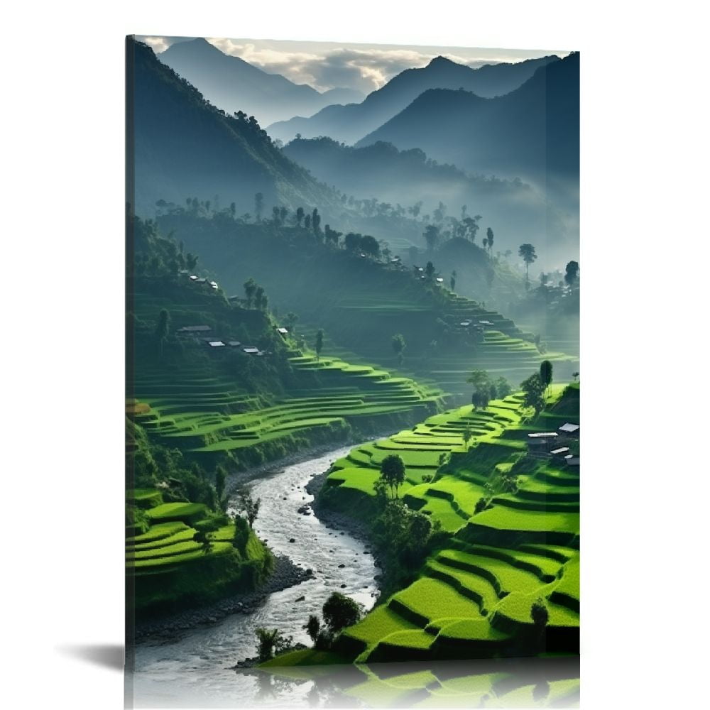 COMIO Rice Terraces Wall Art, Tropical Panorama Canvas Print, Paddy ...