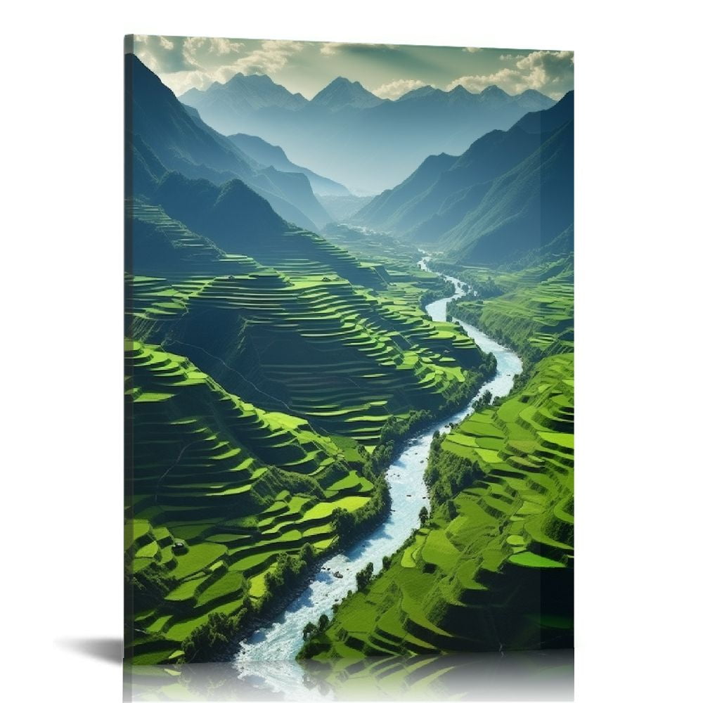 COMIO Rice Terraces Wall Art, Tropical Panorama Canvas Print, Paddy ...