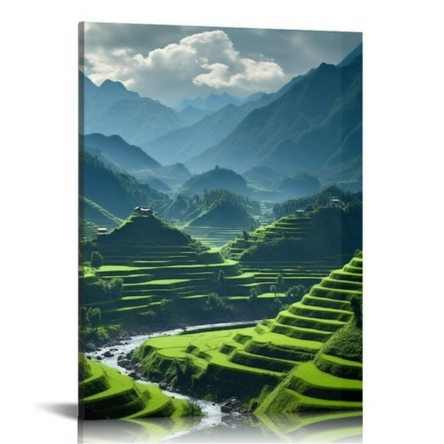 COMIO Rice Terraces Wall Art, Tropical Panorama Canvas Print, Paddy ...