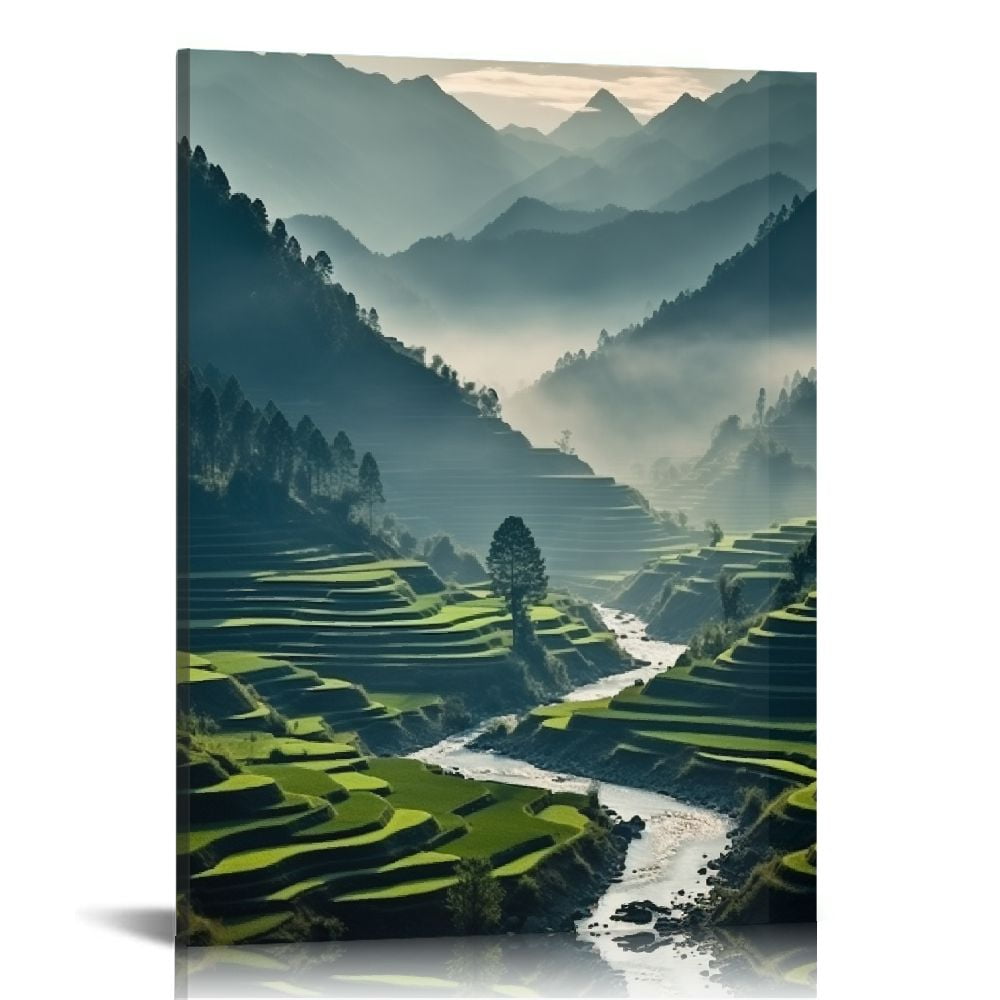 COMIO Rice Terraces Wall Art, Tropical Panorama Canvas Print, Paddy ...