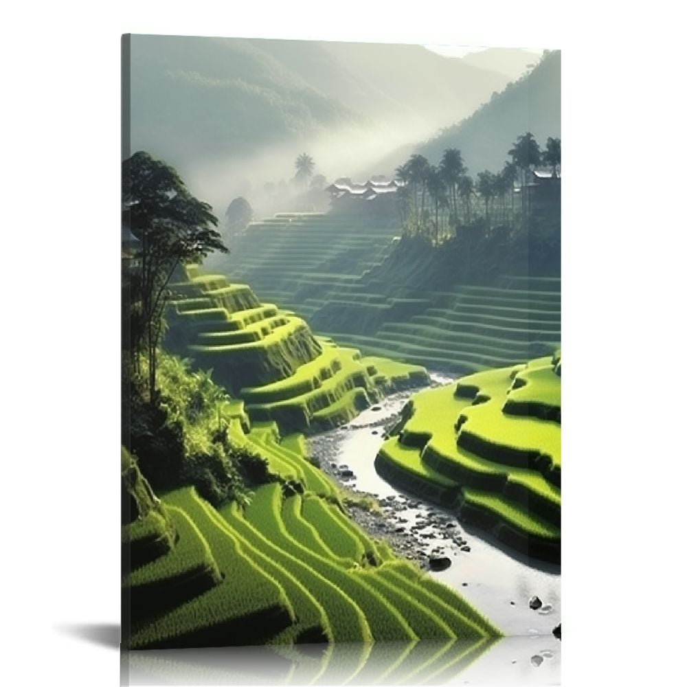 COMIO Rice Terraces Wall Art, Tropical Panorama Canvas Print, Paddy ...