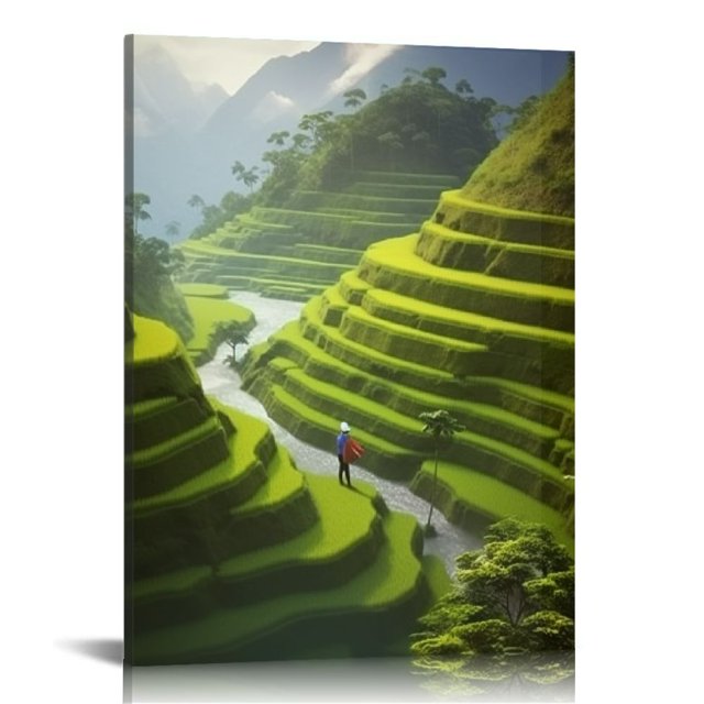 COMIO Rice Terraces Wall Art, Tropical Panorama Canvas Print, Paddy ...