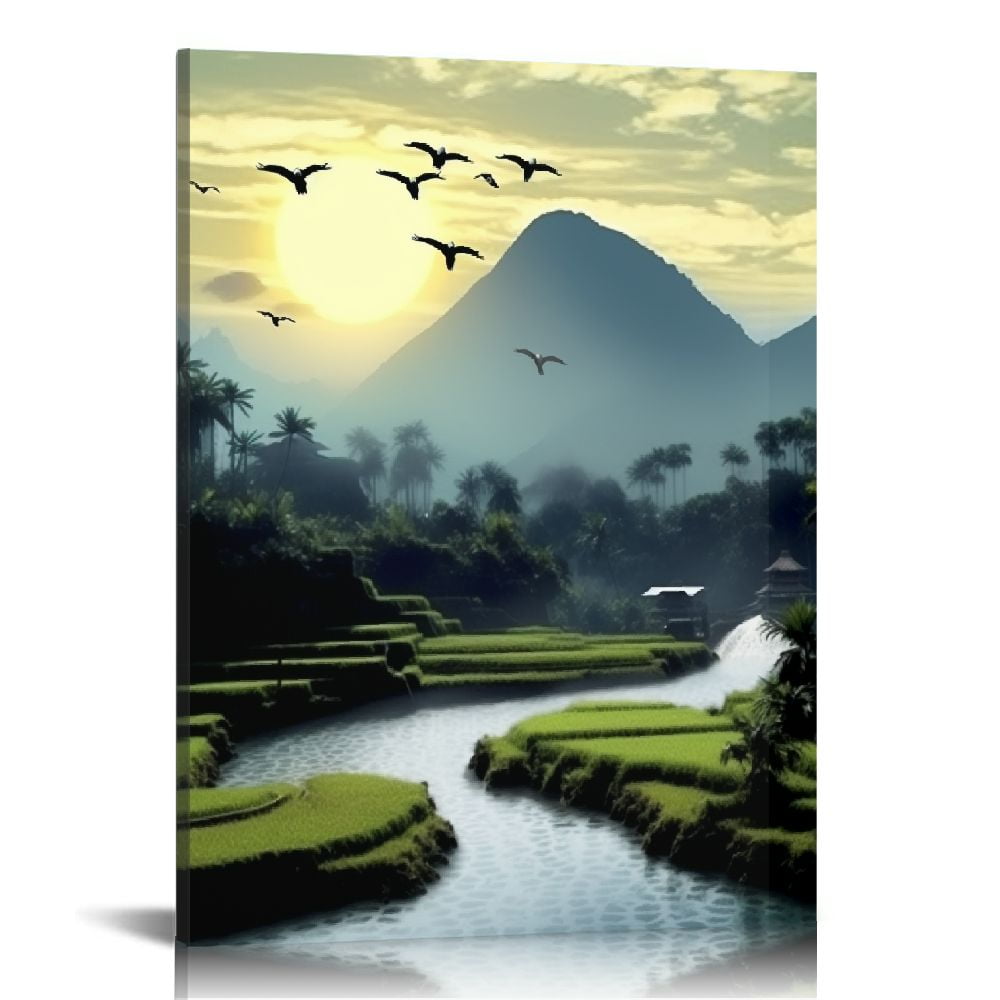 COMIO Rice Terraces Wall Art, Tropical Panorama Canvas Print, Paddy ...