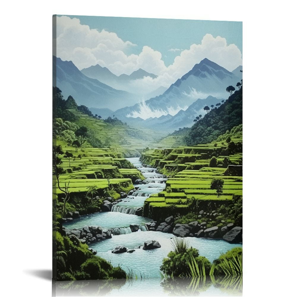 COMIO Rice Terraces Wall Art, Tropical Panorama Canvas Print, Paddy ...