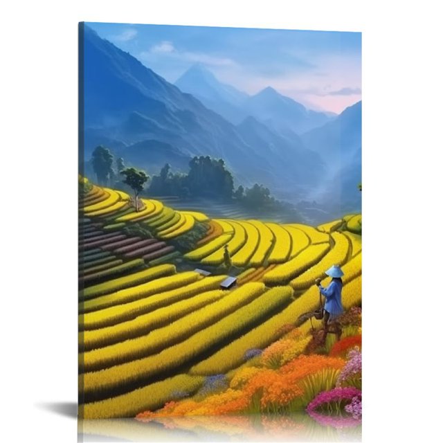COMIO Rice Terraces Wall Art, Tropical Panorama Canvas Print, Paddy ...
