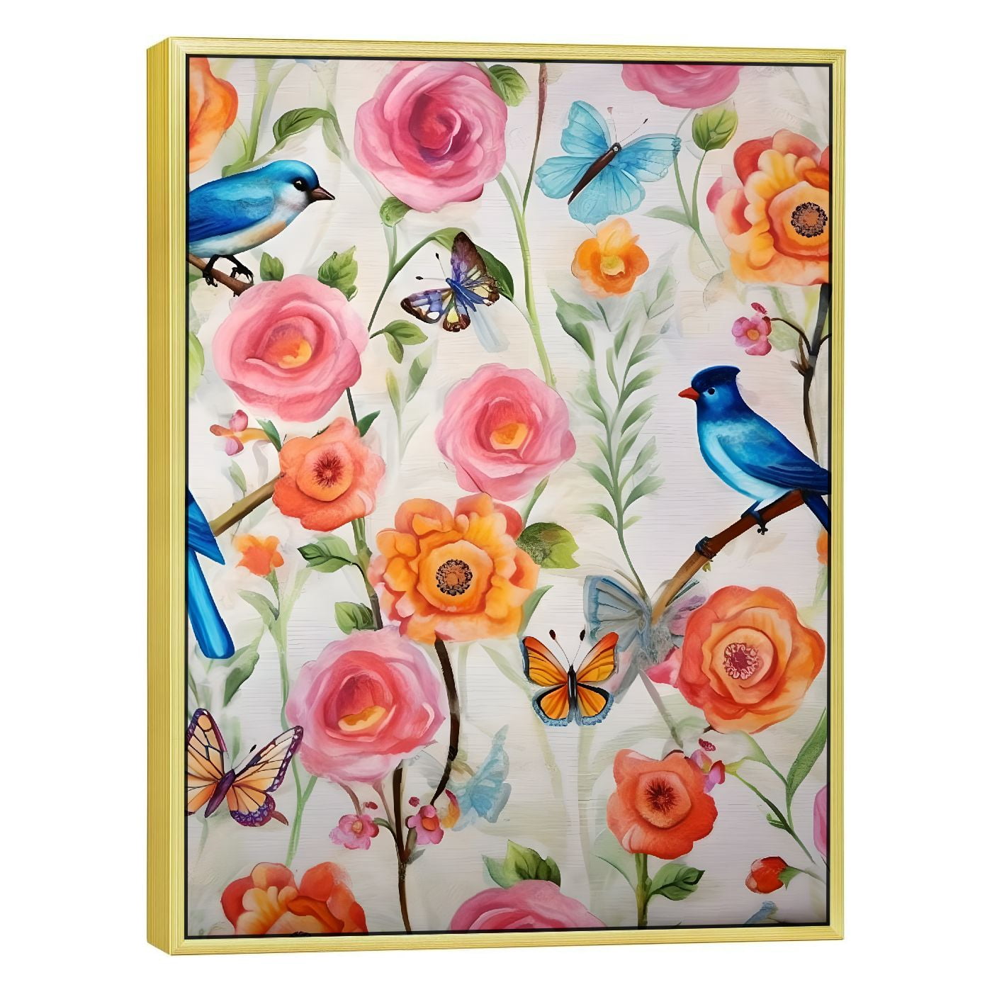 COMIO Romantic Fancy Floral Birds Butterfly Art Modern Framed Wall Art ...