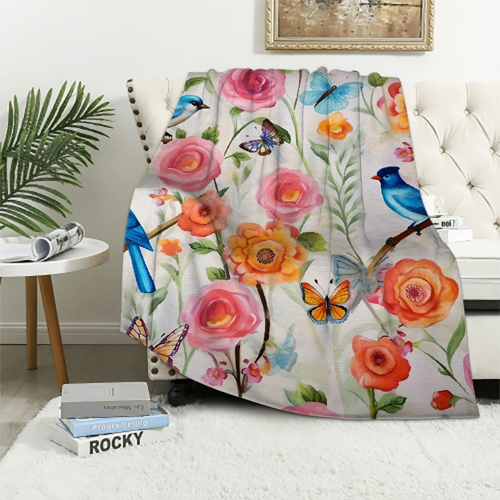 COMIO Romantic Fancy Floral Birds Butterfly Soft Plush Blankets ...